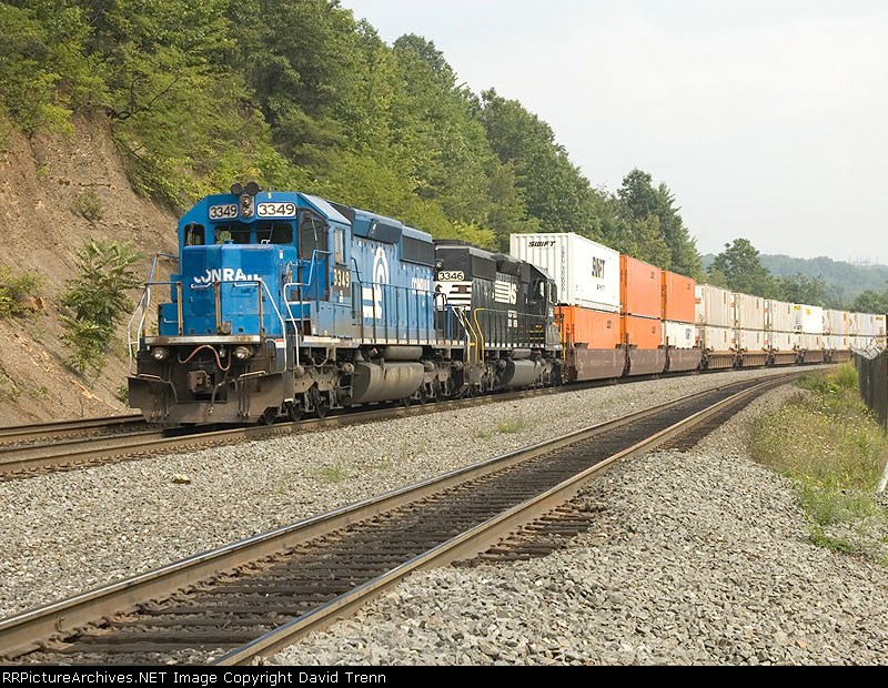 NS 3349 (Ex-Conrail 6394) and NS 3346 assist a Stack train